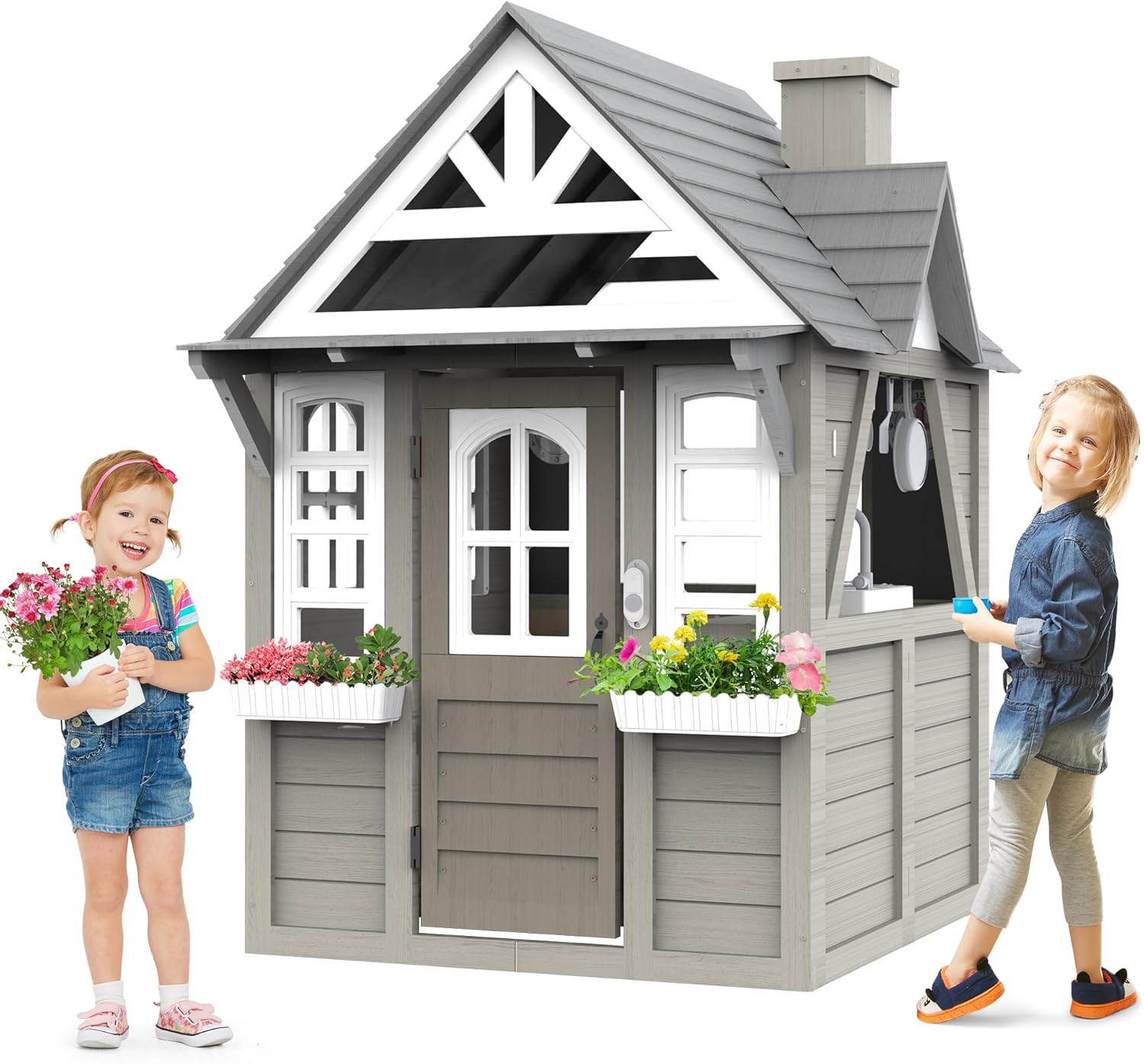 Outdoor Kids Playhouse, All Fir Gray Modern Wooden - Playhouses - Baby ...